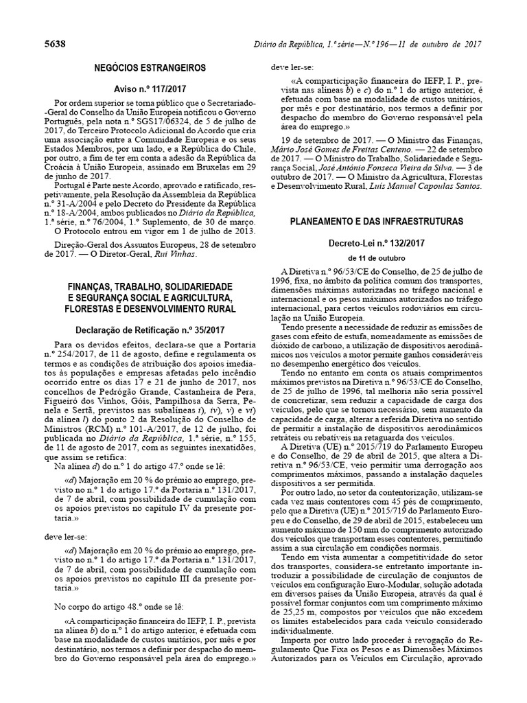 Pesos e Dimensões Máximas de Veículos 1,2,3,10,16 | PDF | União Europeia | Placa de registro de ...