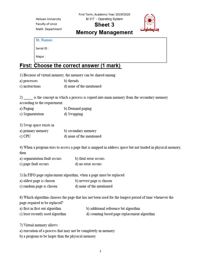 OS Sheet (4) | PDF | Computer Data Storage | Computer Engineering