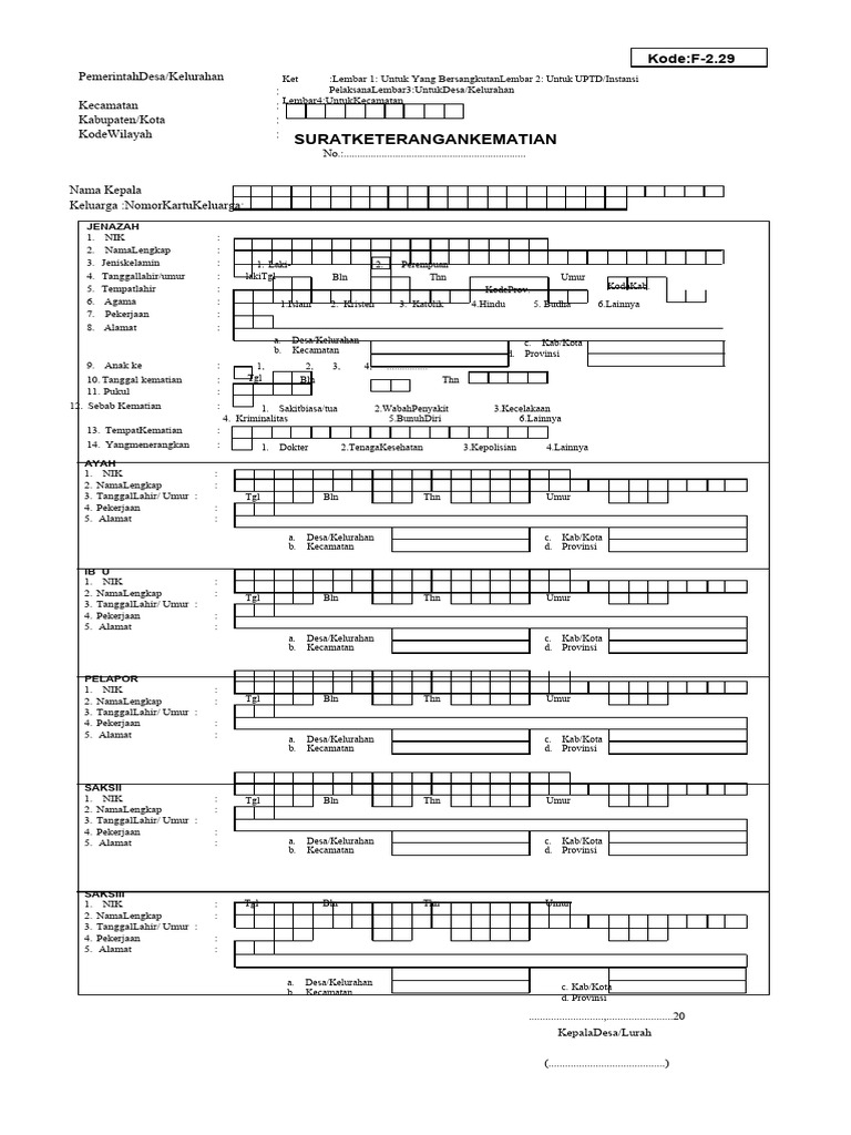 Formulir Akta Kematian F-2.29 | PDF