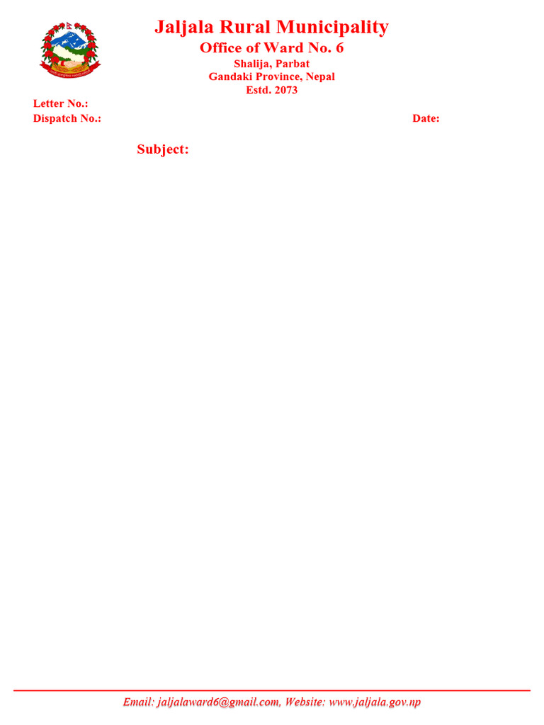 Jaljala Rural Municipality Ward 6 Letter Head | PDF