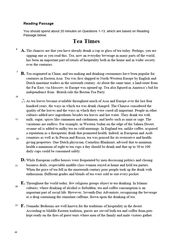 IELTS Academic Reading Task: Tea Times | PDF | Tea | Drink