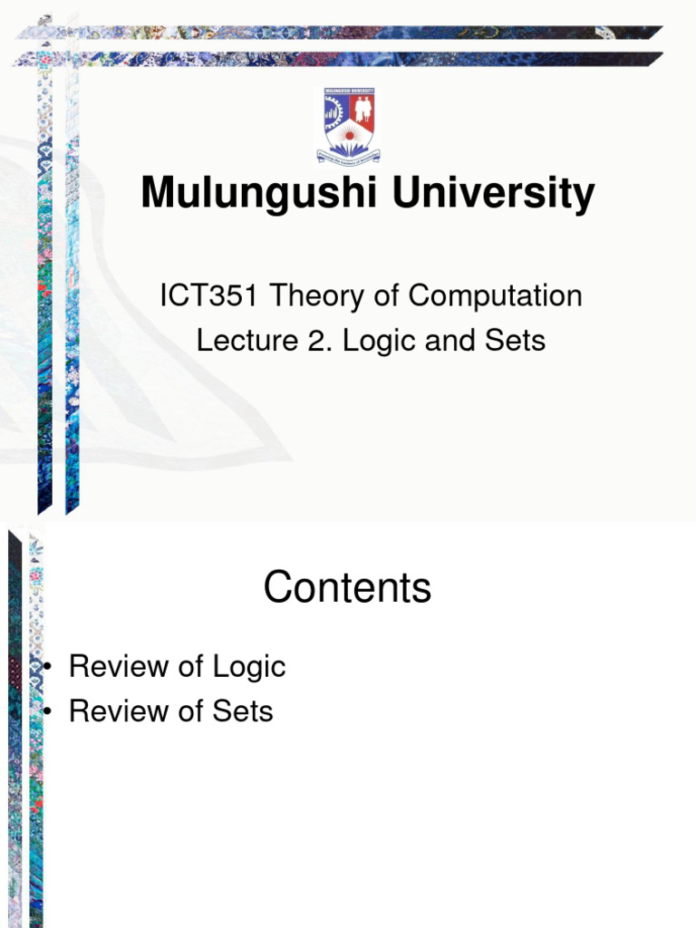 Ict351 2 Logic and Sets | PDF | Interpretation (Logic) | Grammar