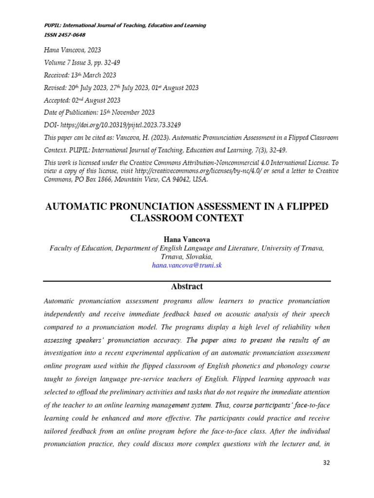 Automatic Pronunciation Assessment in A Flipped Classroom Context | PDF ...