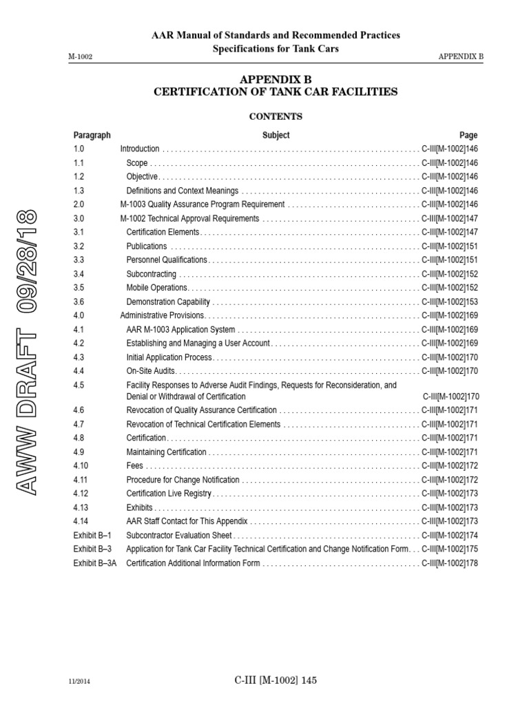 AAR Manual of Standards and Recommended Practices Specifications For Tank Cars | PDF ...