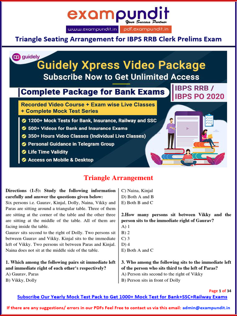 Triangular Seating Arrangement Questions PDF For Ibps RRB Clerk Prelims ...