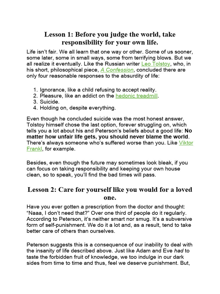 12 Rules For Life Summary | PDF | Pleasure | Hedonism