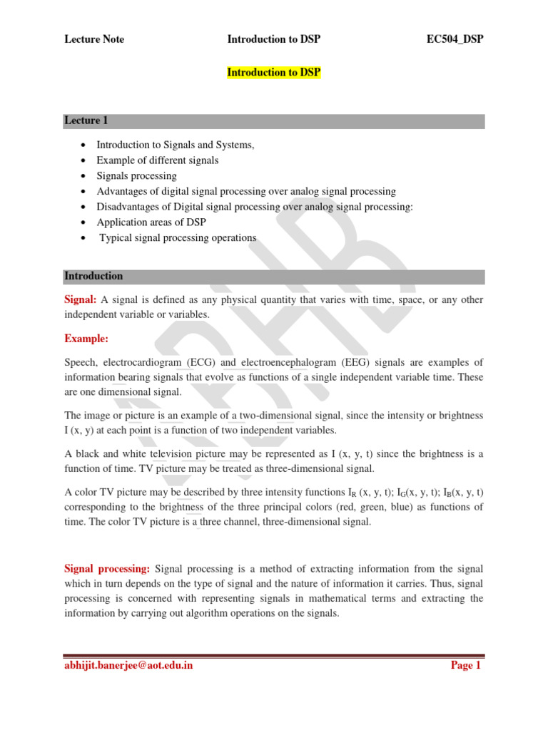 DSP - Lec 1-2 | PDF | Digital Signal Processing | Analog To Digital ... DSP - Lec 1-2 | PDF | Digital Signal Processing | Analog To Digital ...