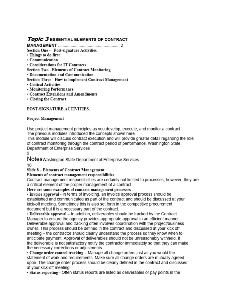 Topic 3 Essential Elements of Contract Management | PDF | Project ...