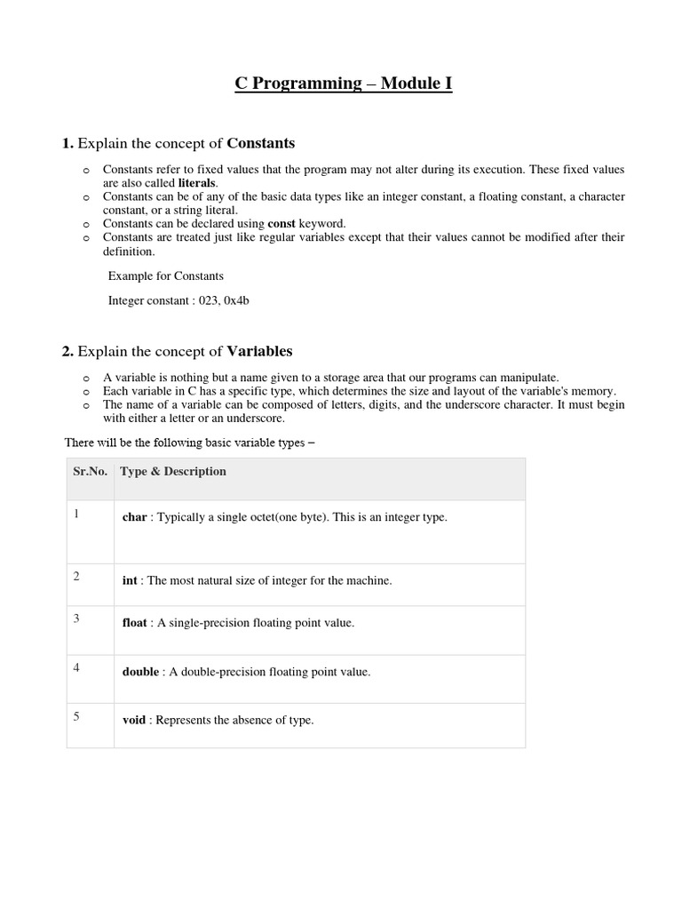 C Module I 2021 Syllabus Pdf Parameter Computer Programming Variable Computer Science