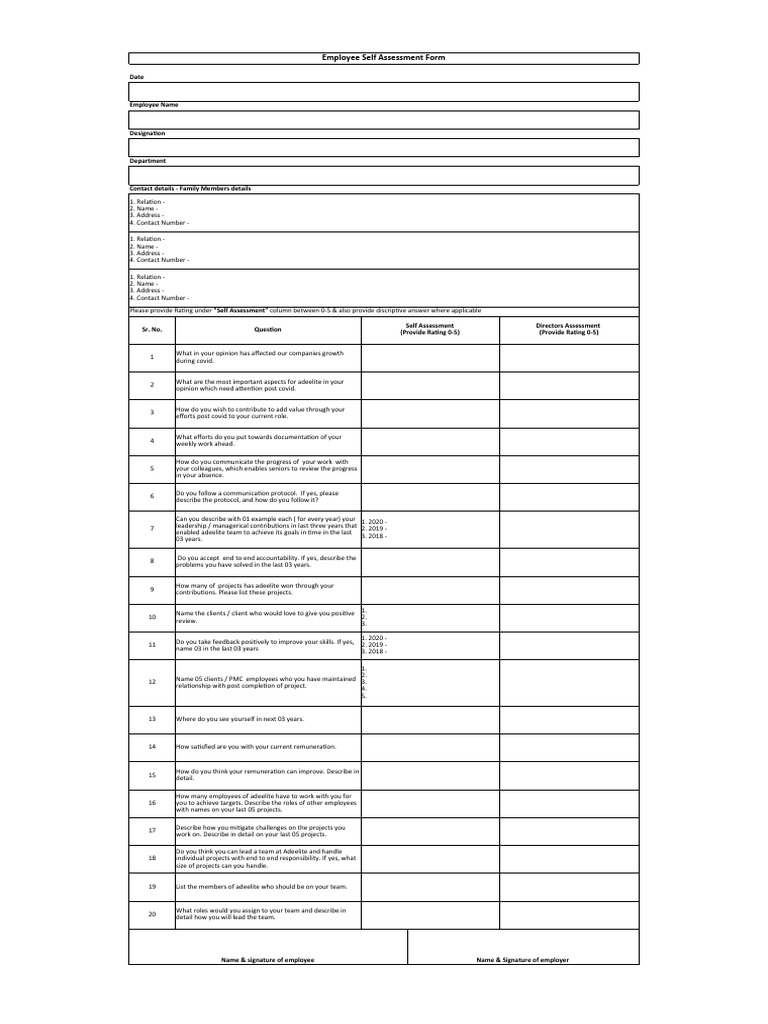 PART B Employee Self Assessment Form | PDF | Employment ...