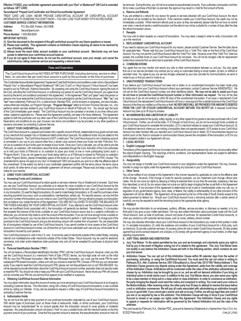 C1949 207 Dual SecureSpend Pathward 8 5x11 CHA v2 070522 | PDF | Debit ...