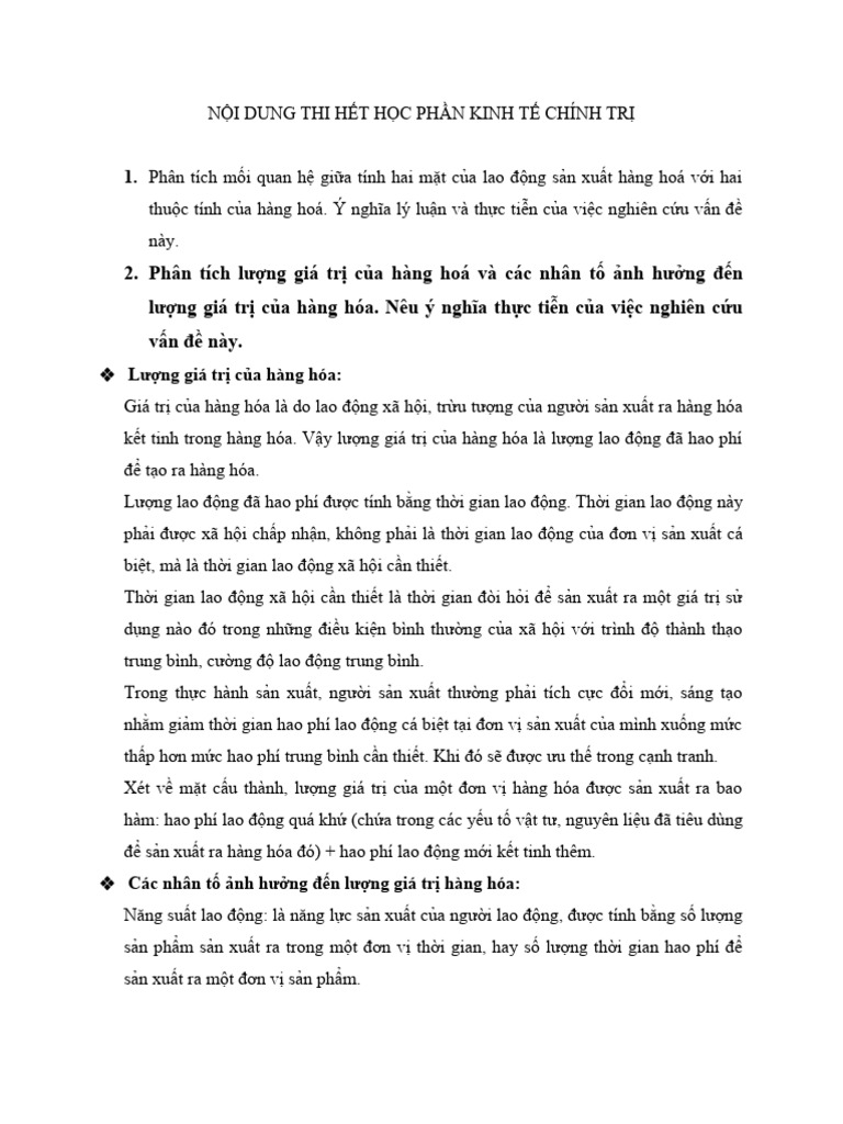 N I Dung Ôn Thi Môn KTCT MLN (NH 2022 - 2023) CHÍNH TH C | PDF