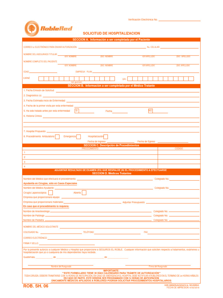 Solicitud de Hospitalizacion | Descargar gratis PDF | Hospital | Ciencias de la Salud