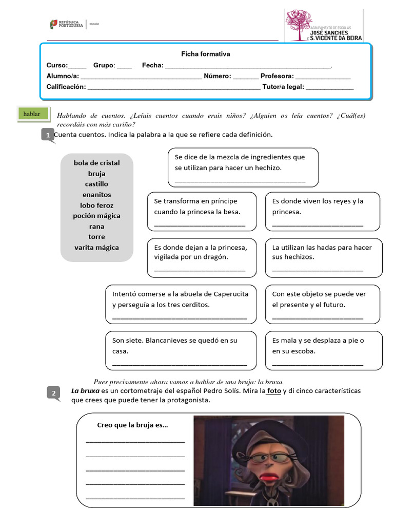 Actividades sobre el cortometraje "La bruxa" | PDF