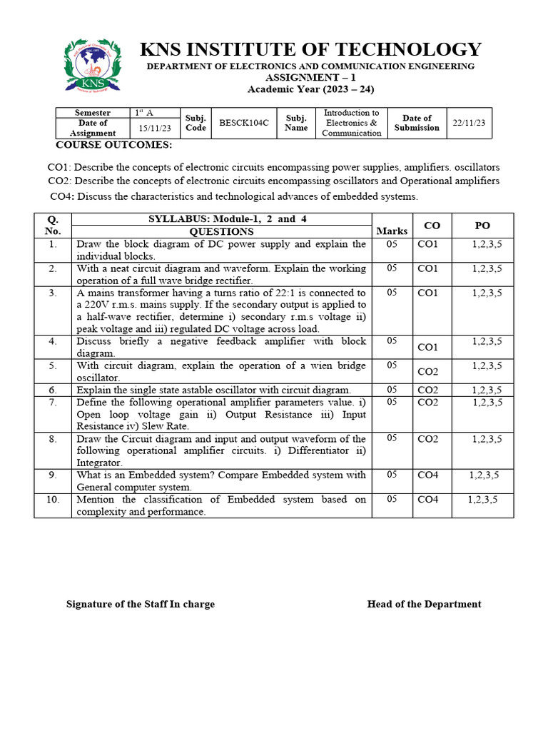 Ec Assignment 1 Pdf Electronic Oscillator Amplifier