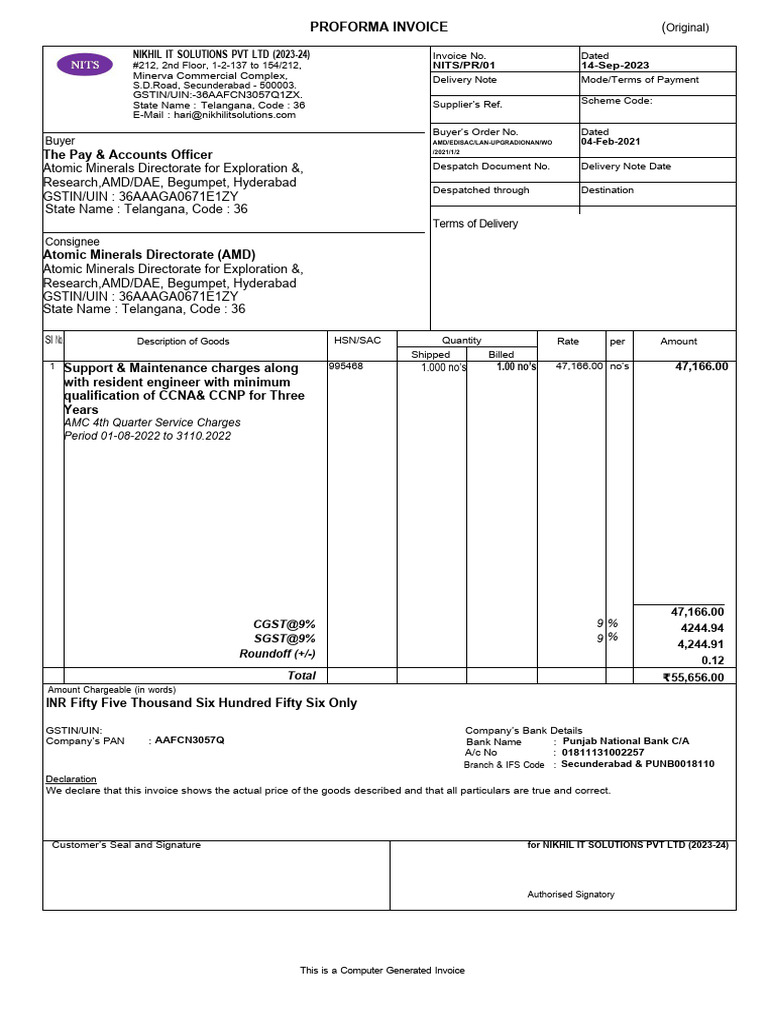 AMC For LAN Upgradation Bill 4th Quarter PR 01 | PDF | Invoice | Economies