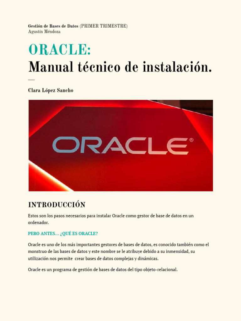 Manual Técnico Instalación Oracle (1) (2) | PDF | Archivo de ...