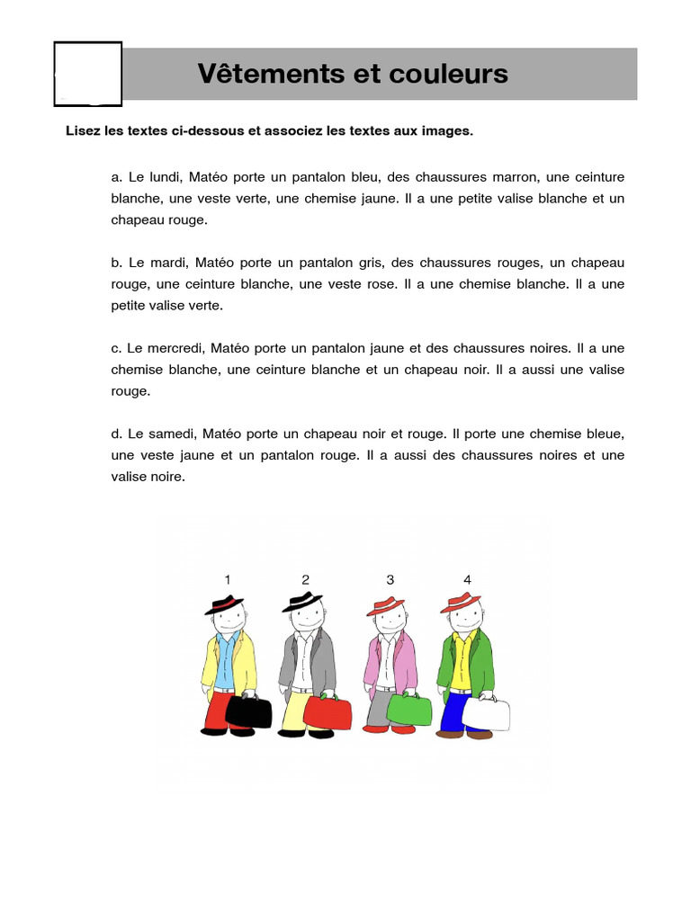 Vêtements et couleurs de Matéo par jour | PDF