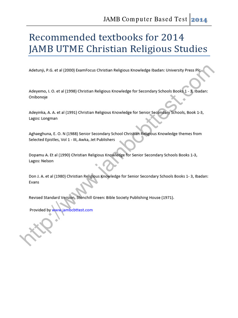 Christian Religious Studies Recommended Textbook | PDF