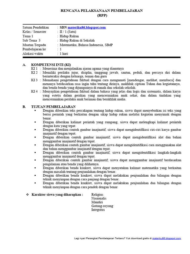 RPP Kelas 2 Tema 1 Subtema 3 K13 Revisi 2019 | PDF | Karier & Perkembangan | Seni & Disiplin Bahasa