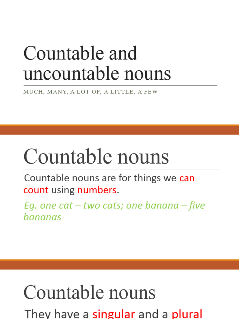Countable and Uncountable Nouns Much Many A Lot of A Few Alittle | PDF ...