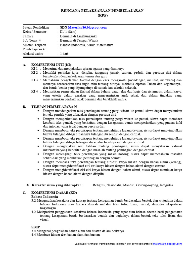 RPP Kelas 2 Tema 2 Subtema 4 K13 Revisi 2019 | PDF