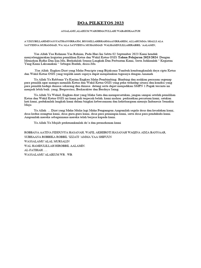 Doa Pilketos 2023 | PDF