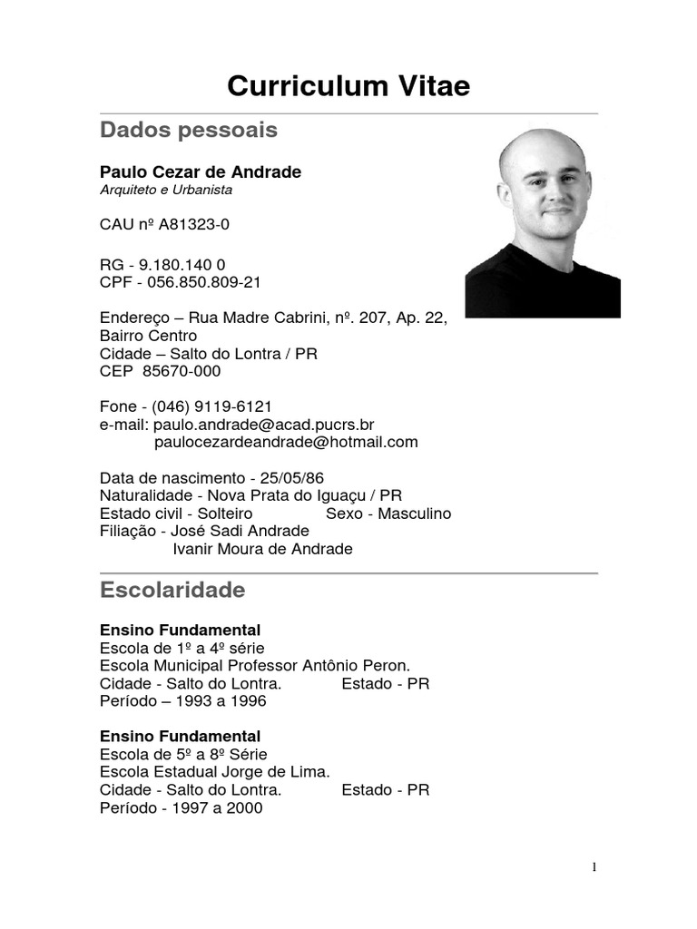 Curriculum Vitae - Paulo Cezar de Andrade | PDF