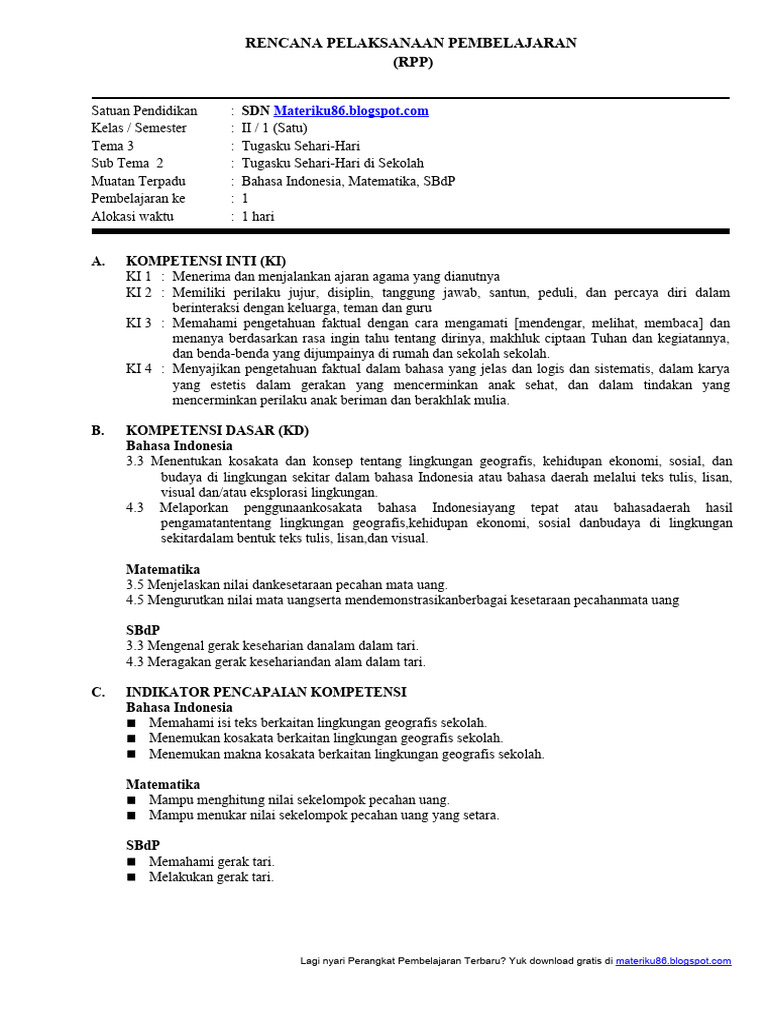 RPP Kelas 2 Tema 3 Subtema 2 K13 Revisi 2019 | PDF | Karier & Perkembangan
