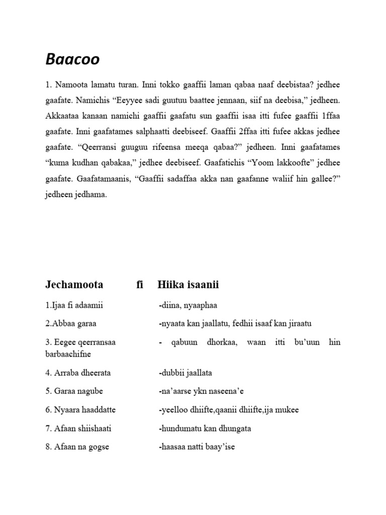 Baacoo Afaan Oromoo Kolfaa | PDF | Language Arts & Discipline | Foreign ...