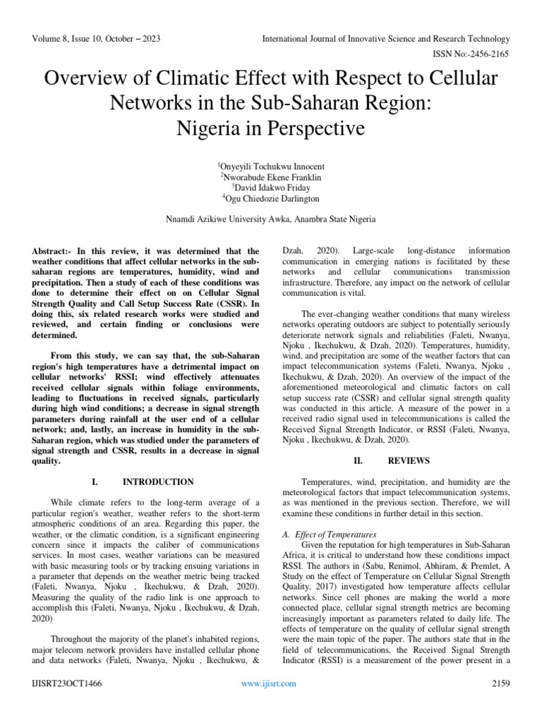 Overview Of Climatic Effect With Respect To Cellular Networks In The