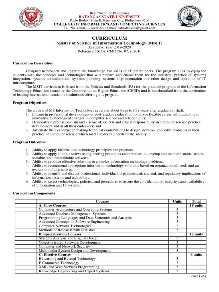 Master of Science in Information Technology MSIT | PDF | Computer Programming | System