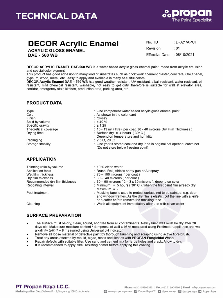 Technical Data DECOR-Acrylic-Enamel-DAE-560-WB | PDF | Acrylic Paint ...