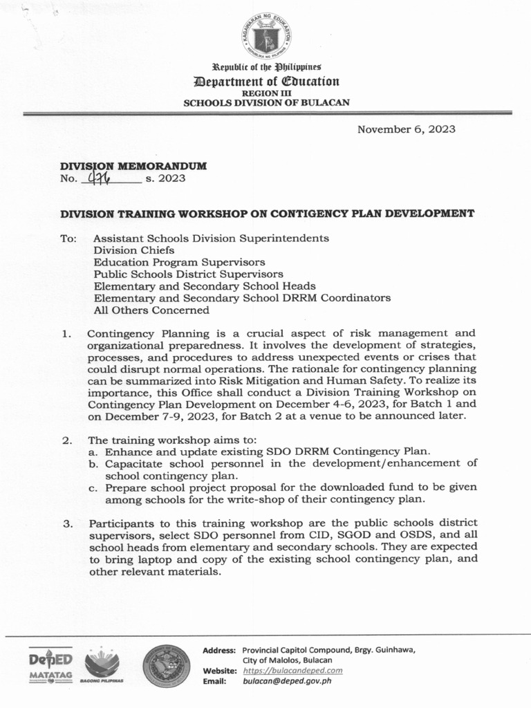 Division Memorandum No 476 S 2023 | PDF