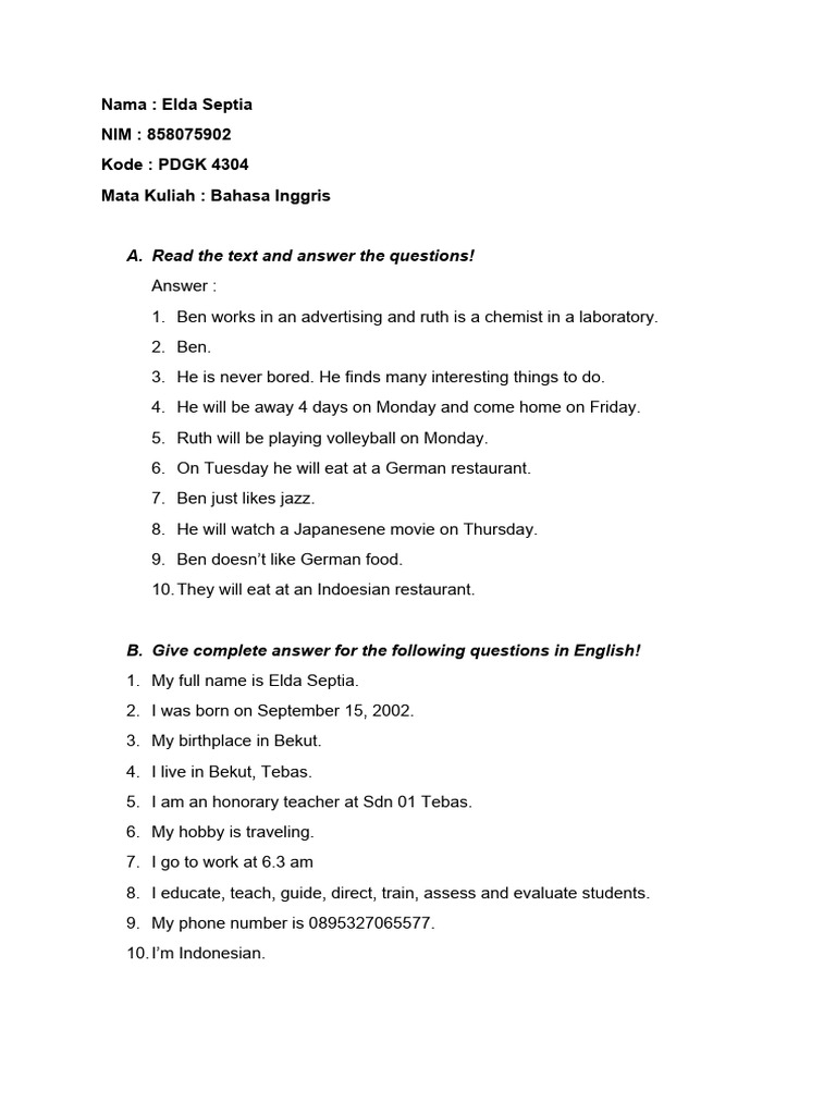 English Language Assignment Answers | PDF