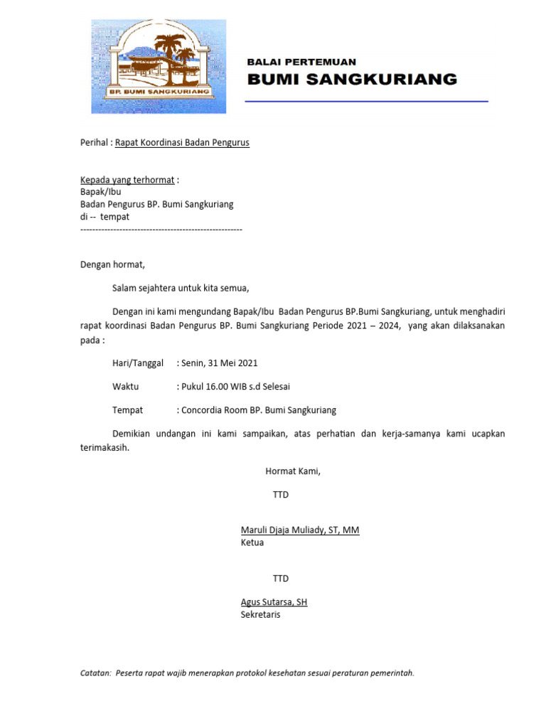 Undangan Rapat TGL 31 Mei 2021 | PDF