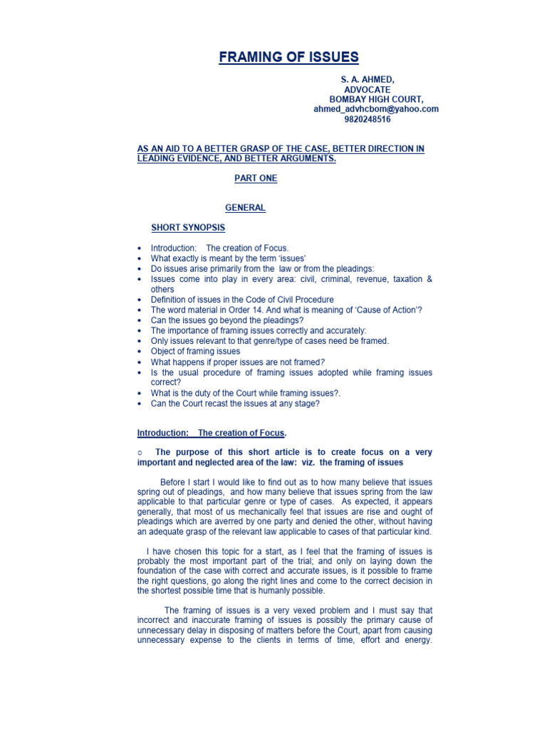 Framing of Issues | PDF | Burden Of Proof (Law) | Lawsuit