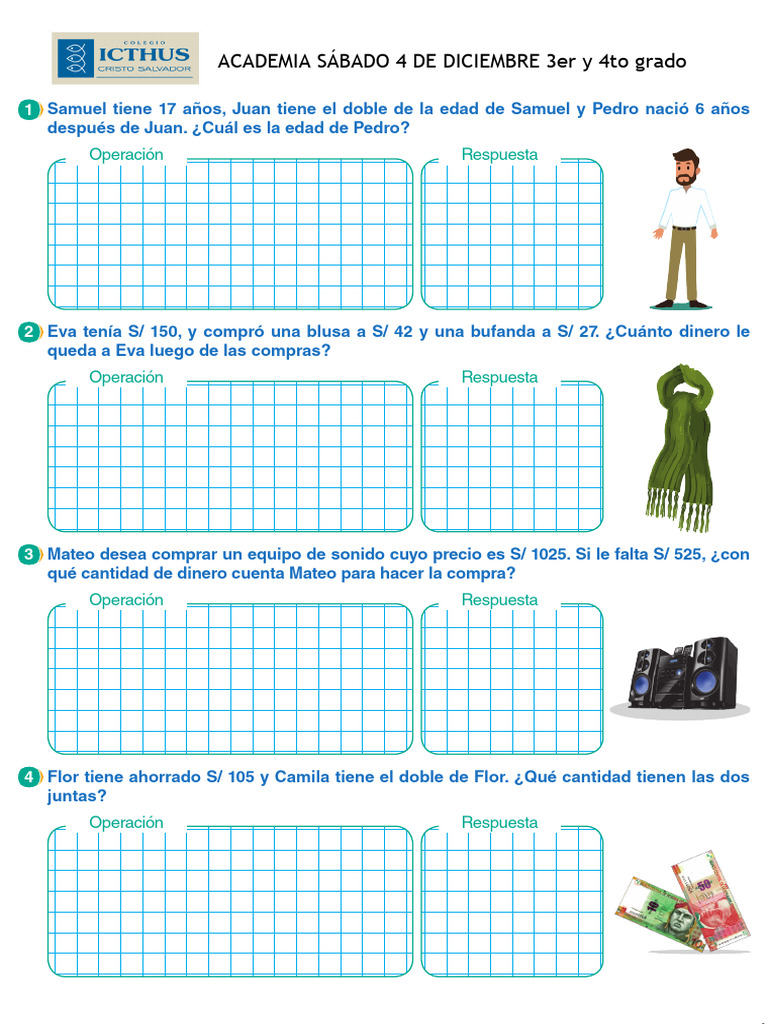 Ficha de trabajo de matemáticas 3RO Y 4TO GRADO PRIMARIA | PDF