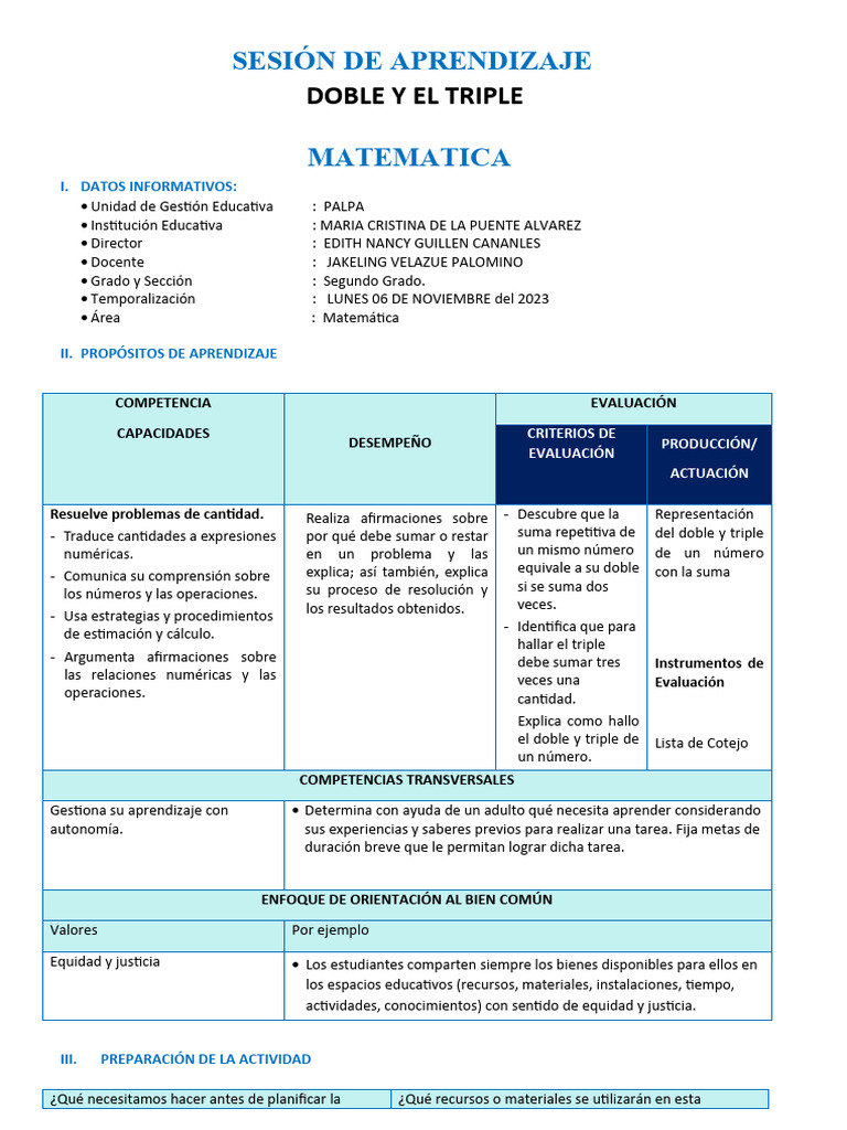 Ses Mat El Doble y El Triple | PDF | Evaluación | Aprendizaje
