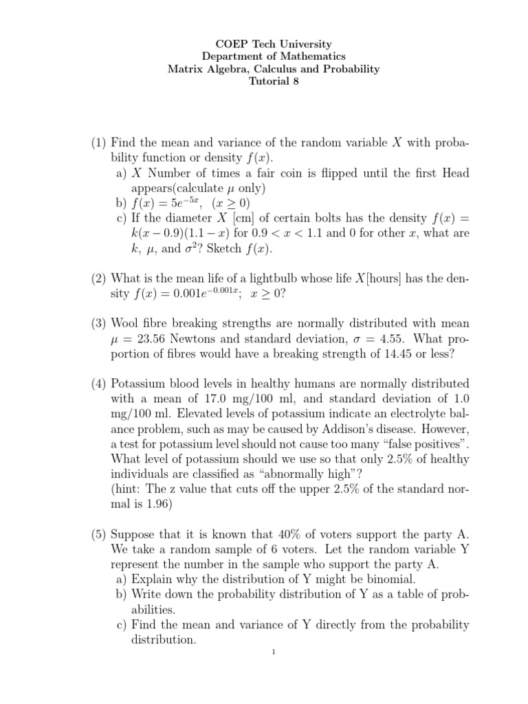Tutorial 8 | PDF | Probability | Statistics