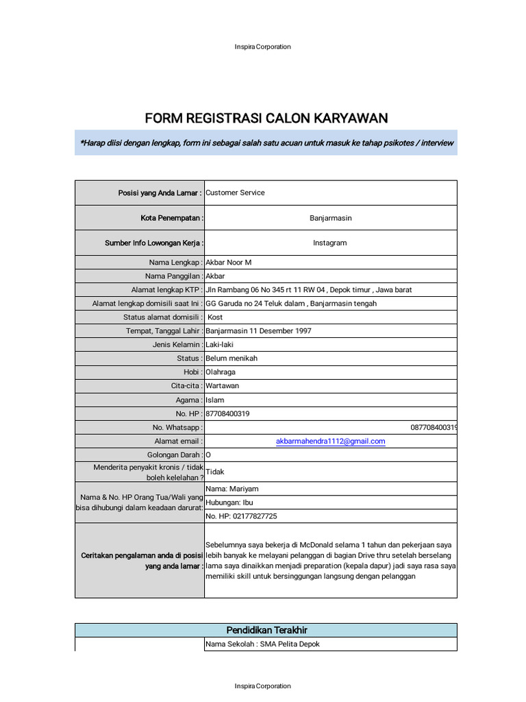 HR Form Registrasi 2 | PDF