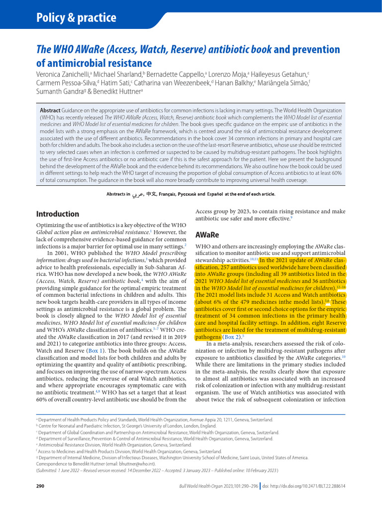 Of Antimicrobial Resistance: The Who Aware (Access, Watch, Reserve ...