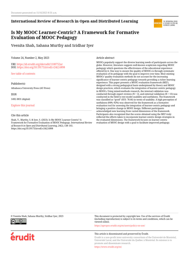 MOOC Learning Centric Formatice Evaluation | PDF | Massive Open Online Course | Constructivism ...