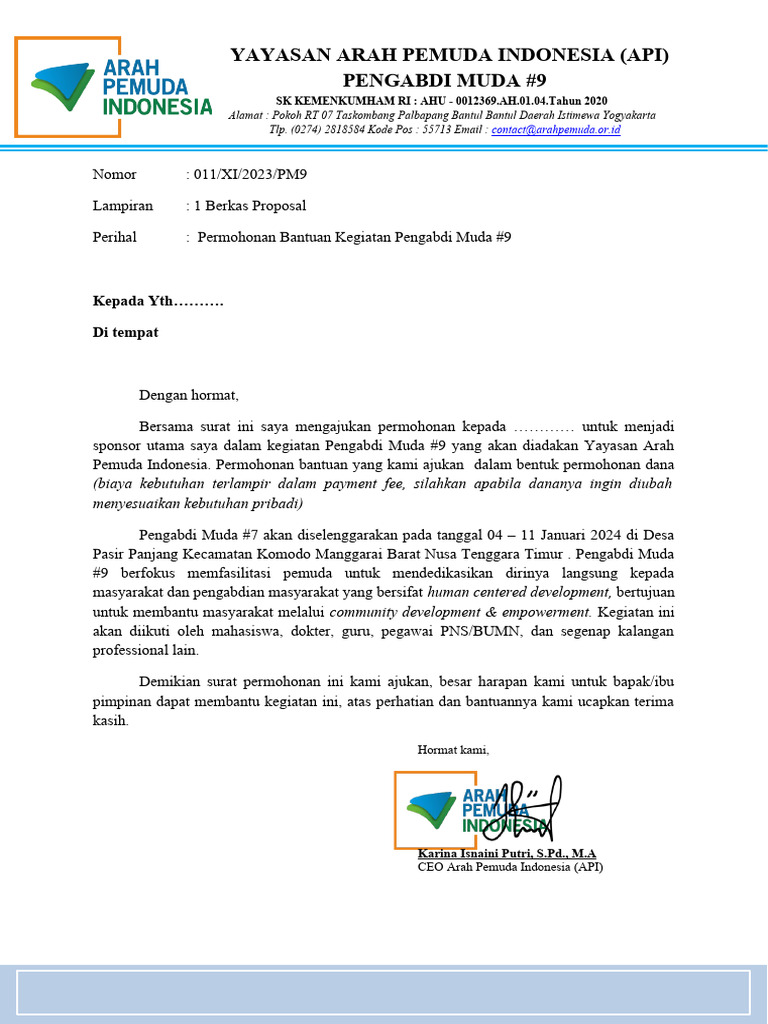 Surat Pengantar Proposal PM 9 | PDF