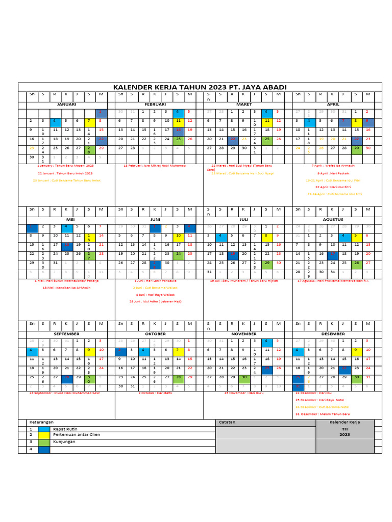 Kalender Kerja PT. Jaya Abadi | PDF