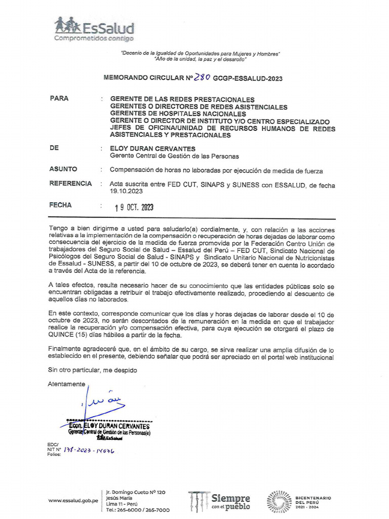 Memorando Circular #280-Gcgp-Essalud-2023 | PDF Memorando Circular #280-Gcgp-Essalud-2023 | PDF