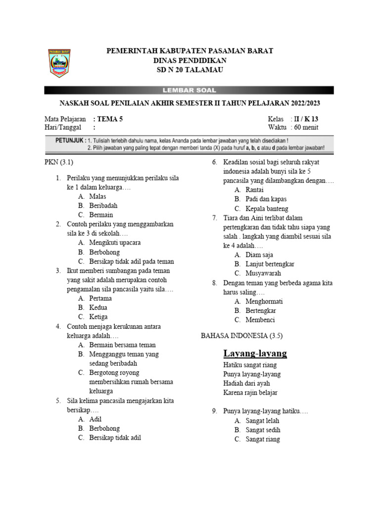 Soal Kelas 2 Semester 2 Pdf