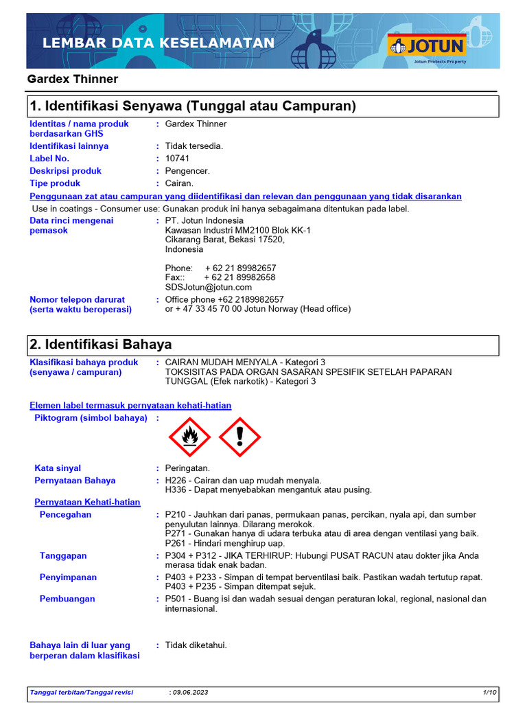MSDS Jotun Gardex Thinner | PDF | Pengembangan Diri | Kesehatan Holistik