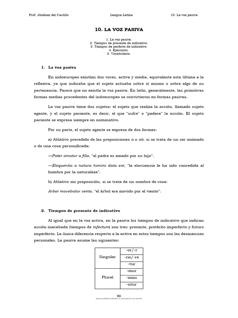 Guía de la Voz Pasiva en Latín | PDF | Verbo | latín