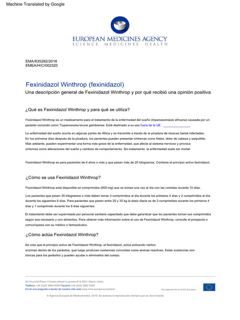 Fexinidazole Winthrop Medicine Overview - en | PDF | Medicamentos con ...
